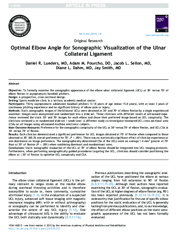 (PDF) Optimal Elbow Angle for Sonographic Visualization of the Ulnar Collateral Ligament