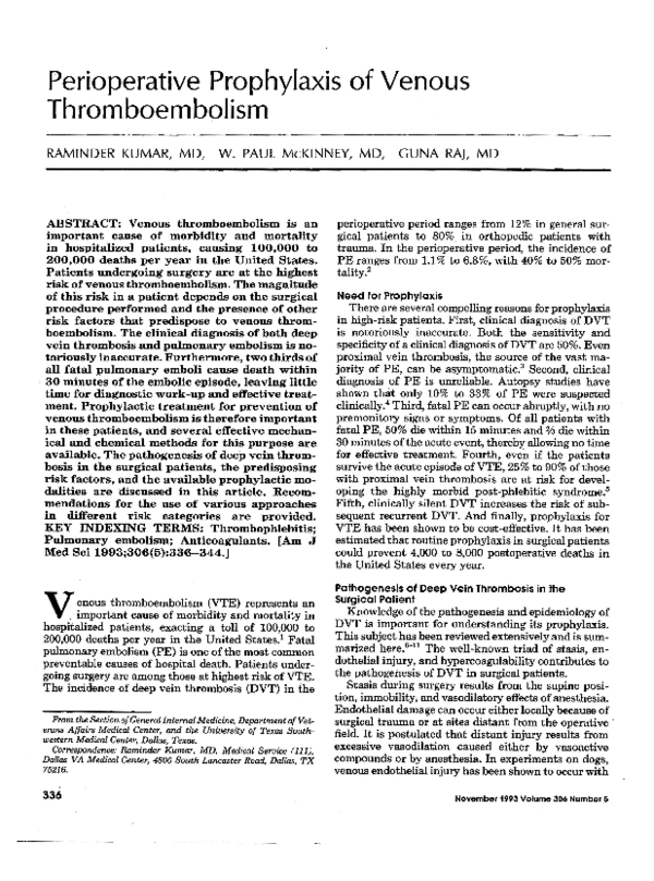 (PDF) Perioperative Prophylaxis of Venous Thromboembolism