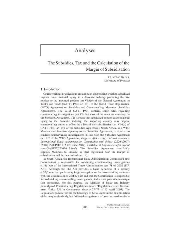 (PDF) The subsidies, tax and the calculation of the margin of ...