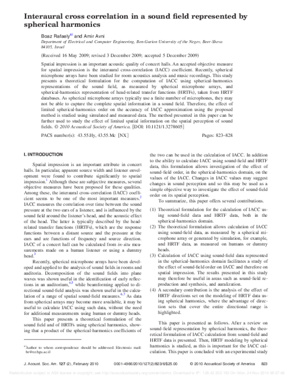 (PDF) Inter‐aural cross correlation in a sound field represented by ...