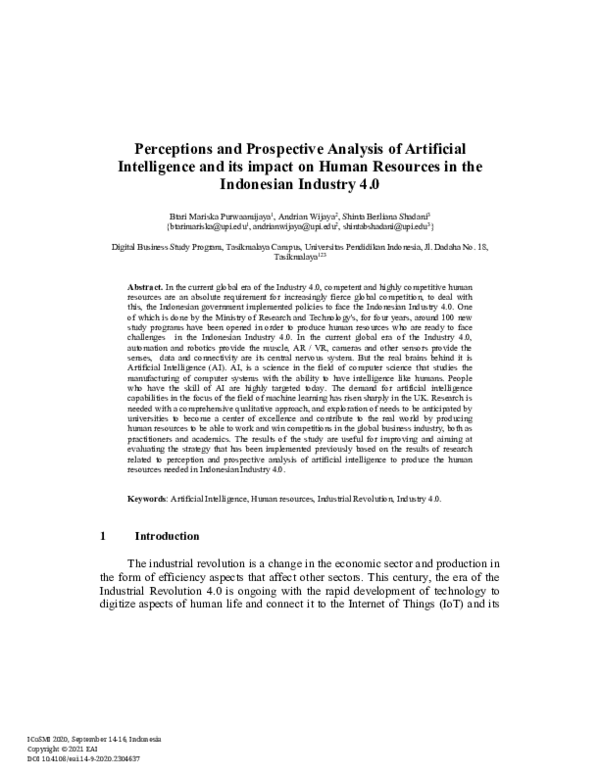 (PDF) Perceptions and Prospective Analysis of Artificial Intelligence and its impact on Human ...