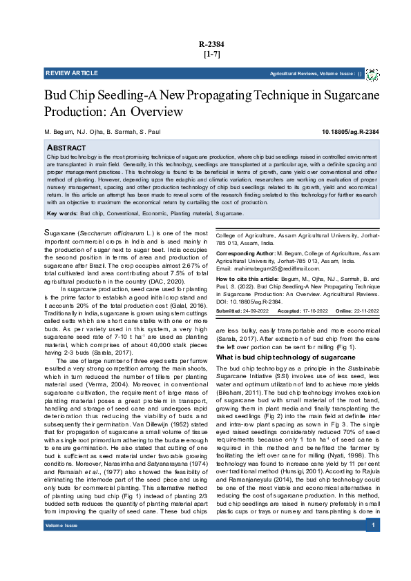 (PDF) Bud Chip Seedling-A New Propagating Technique in Sugarcane ...