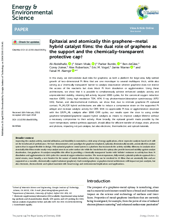 (PDF) Epitaxial and atomically thin graphene-metal hybrid catalyst films: the dual role of ...