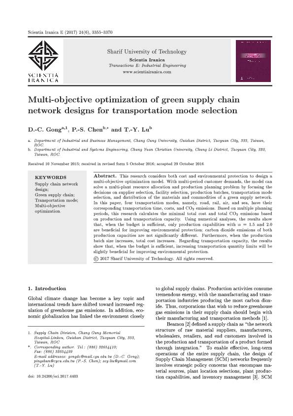 (PDF) Multi-Objective Optimization of Green Supply Chain Network Designs for Transportation Mode ...