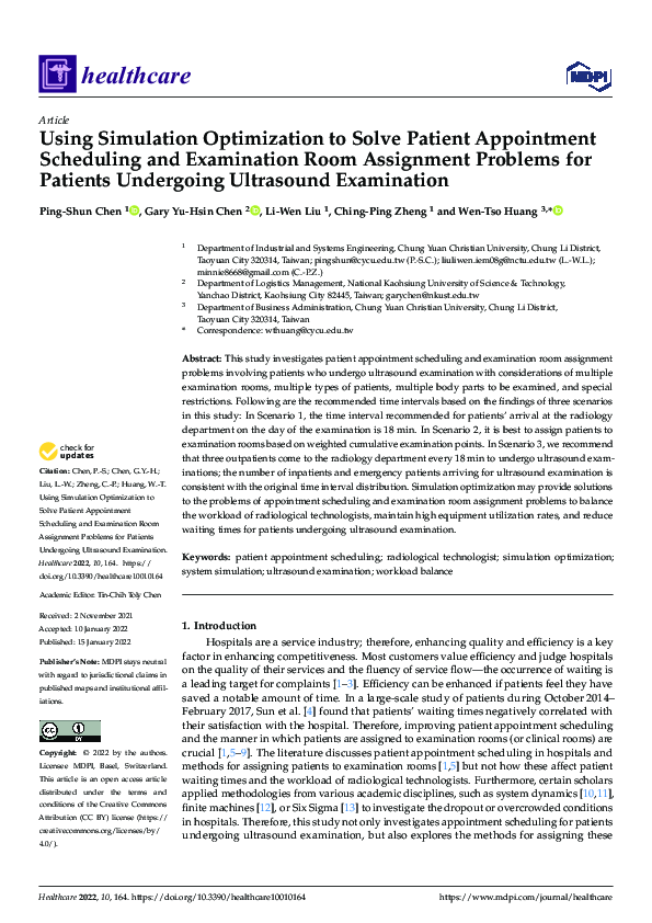 (PDF) Using Simulation Optimization to Solve Patient Appointment Scheduling and Examination Room ...