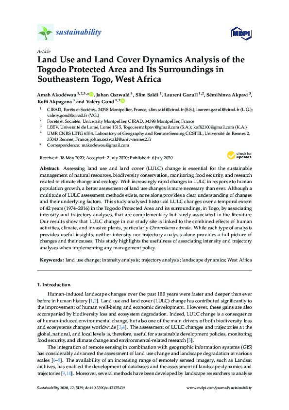 (PDF) Land Use and Land Cover Dynamics Analysis of the Togodo Protected Area and Its ...
