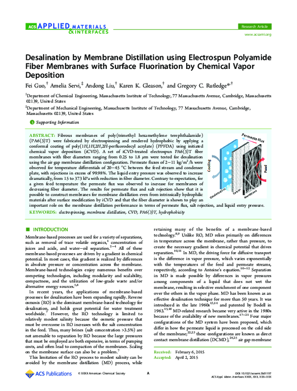 (PDF) Desalination by Membrane Distillation Using Electrospun Nanofibrous Membranes, an Overview