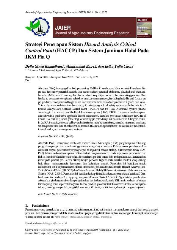 (PDF) Strategi Penerapan Sistem Hazard Analysis Critical Control Point ...