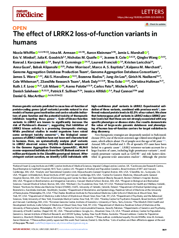 (PDF) Impact of LRRK2 Loss-of-Function Variants on Human Health