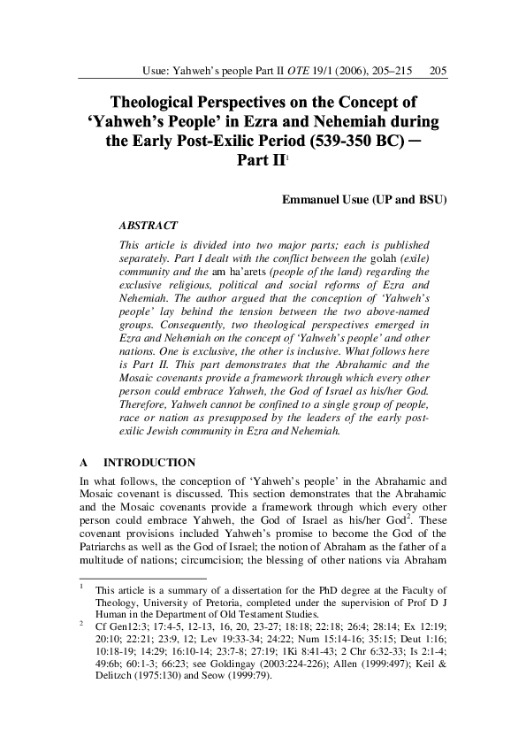 (PDF) Theological perspectives on the concept of 'Yahweh's people' in ...