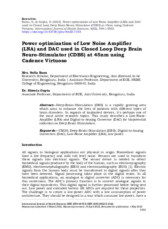 Pdf Power Optimization Of Low Noise Amplifier Lna And Dac Used In Closed Loop Deep Brain 