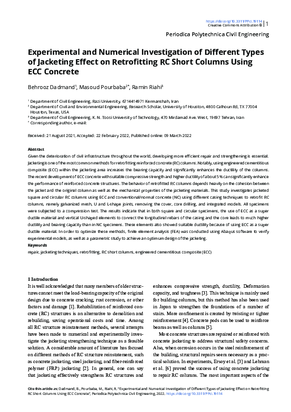 (PDF) Experimental and Numerical Investigation of Different Types of Jacketing Effect on ...