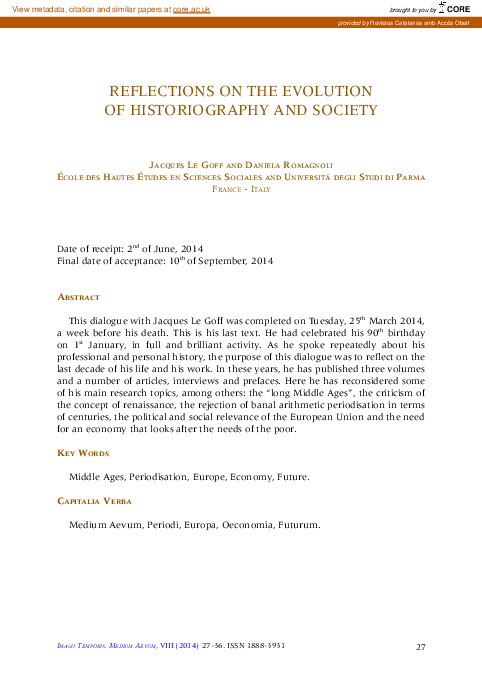 (PDF) Reflections on the evolution of historiography and society
