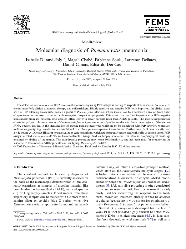 (PDF) Molecular diagnosis of Pneumocystis pneumonia