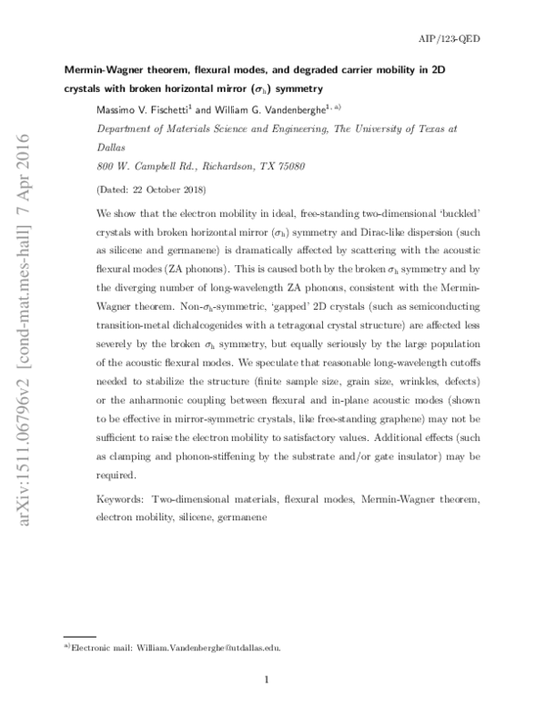 (PDF) Mermin-Wagner theorem, flexural modes, and degraded carrier ...