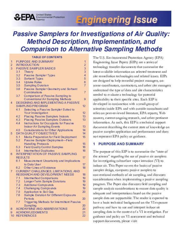 (PDF) Passive samplers for investigations of air quality: Method ...