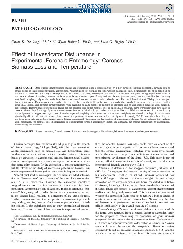 (PDF) Effect of Investigator Disturbance in Experimental Forensic ...