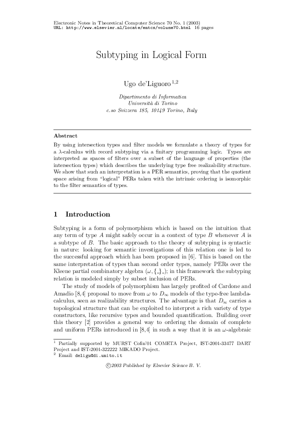 (PDF) Subtyping in Logical Form