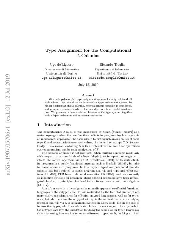 Pdf Type Assignment For The Computational Lambda Calculus 8759