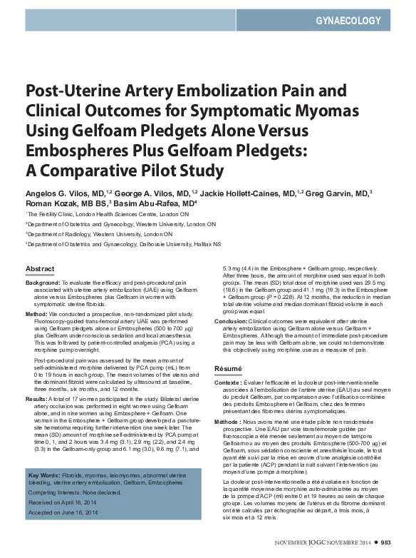(PDF) Post-Uterine Artery Embolization Pain and Clinical Outcomes for ...