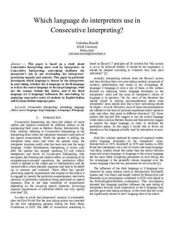 (PDF) Which language do interpreters use in Consecutive Interpreting?