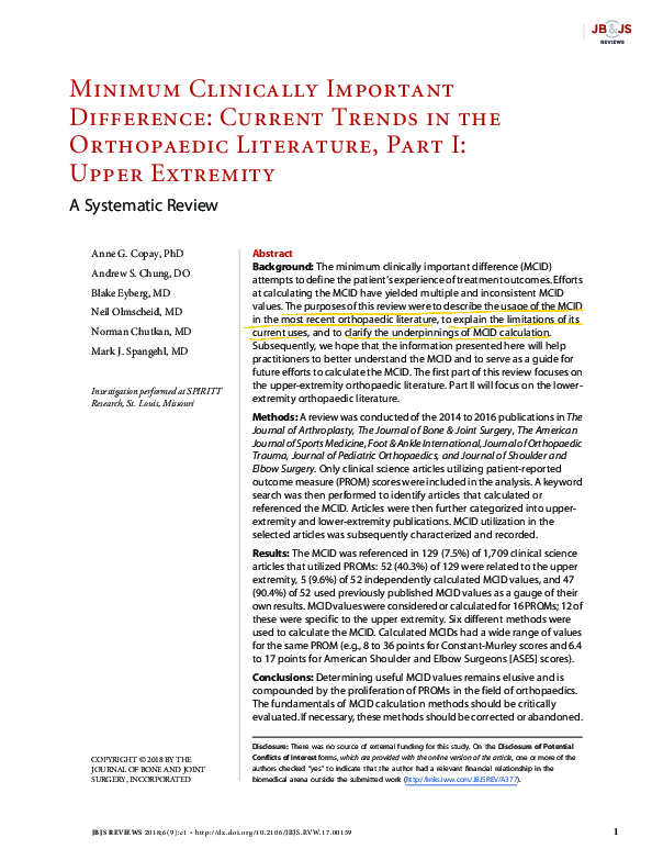 (PDF) Minimum Clinically Important Difference: Current Trends in the Orthopaedic Literature ...