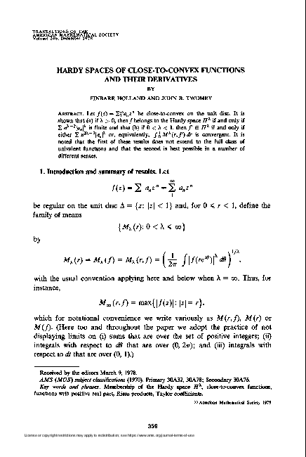 (PDF) Hardy spaces of close-to-convex functions and their derivatives