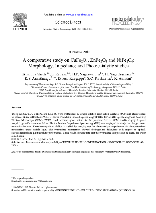 (PDF) A comparative study on CuFe 2 O 4 , ZnFe 2 O 4 and NiFe 2 O 4 : Morphology, Impedance and ...
