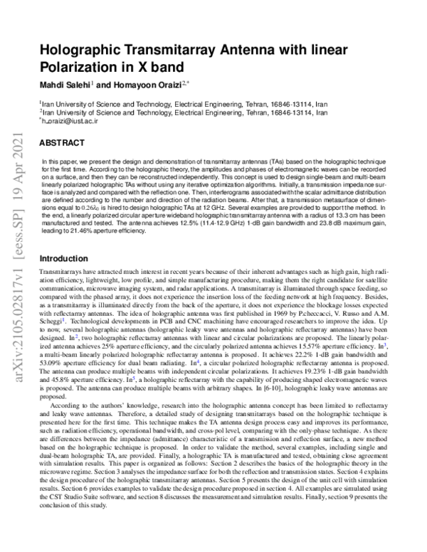 (PDF) Holographic transmitarray antenna with linear polarization in X band