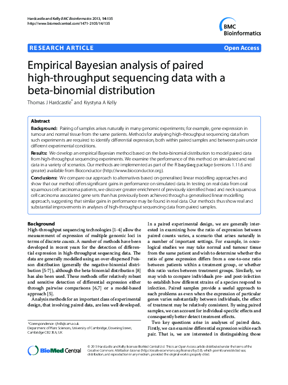 (PDF) Empirical Bayesian analysis of paired high-throughput sequencing data with a beta-binomial ...