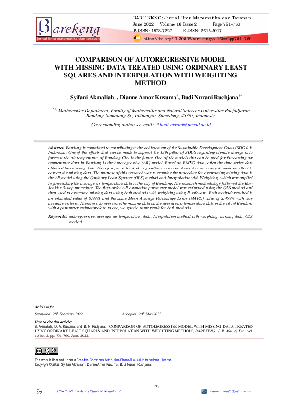 (PDF) Comparison of Autoregressive Model with Missing Data Treated Using Ordinary Least Squares ...