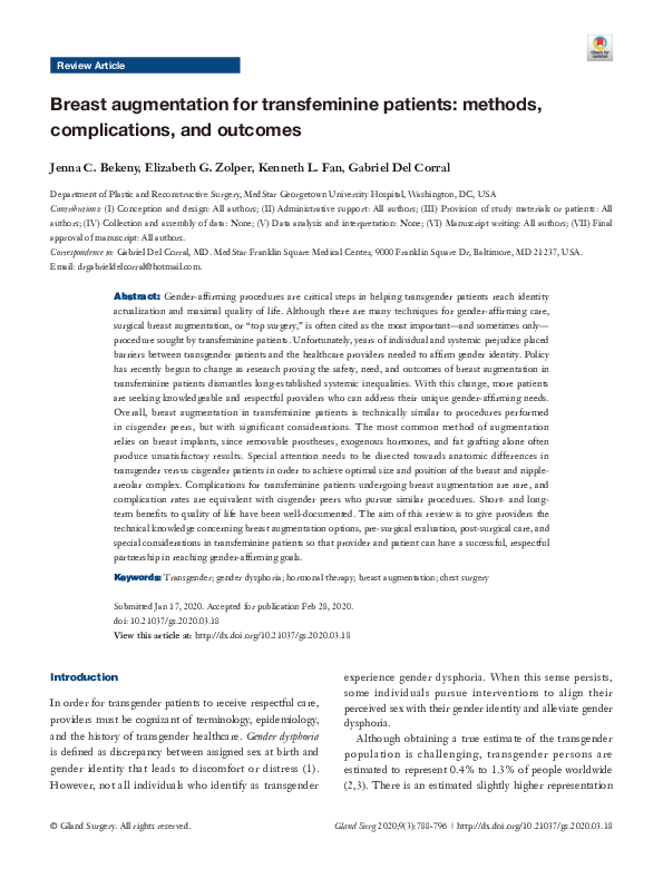 (PDF) Breast augmentation for transfeminine patients: methods ...