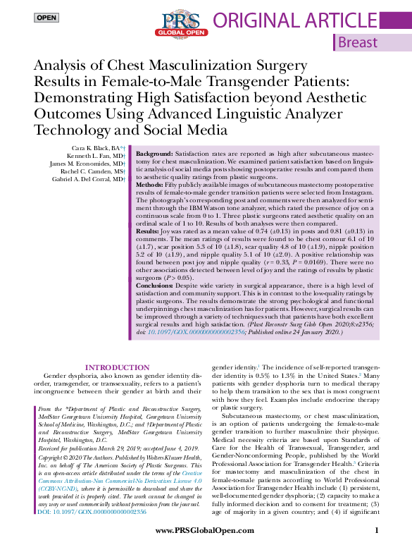 (PDF) Analysis of Chest Masculinization Surgery Results in Female-to ...