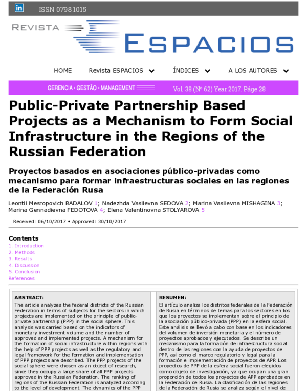 (PDF) Public-Private Partnership Based Projects as a Mechanism to Form ...