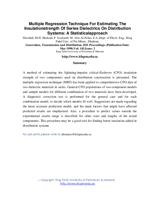 (PDF) Multiple regression technique for estimating the insulation strength of series dielectrics ...