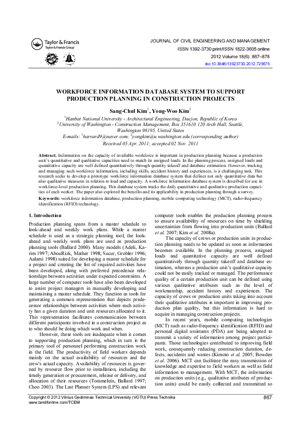 (PDF) Workforce Information Database System to Support Production ...