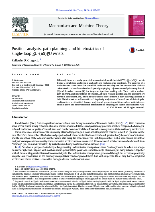 (PDF) Position analysis, path planning, and kinetostatics of single ... (PDF) Position analysis, path planning, and kinetostatics of single ...