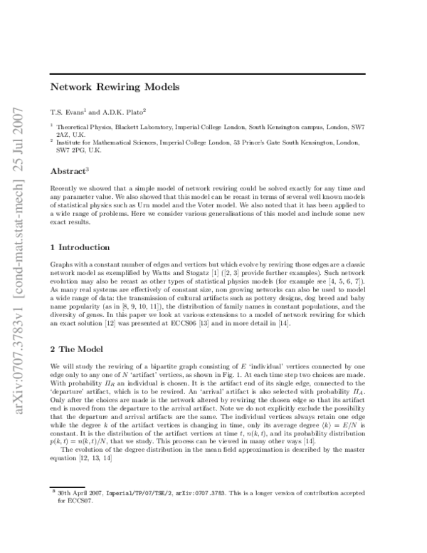 (PDF) Network rewiring models