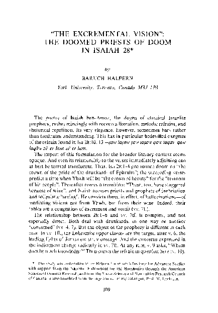 (PDF) The Excremental Vision": The Doomed Priests of Doom in Isaiah 28 ...