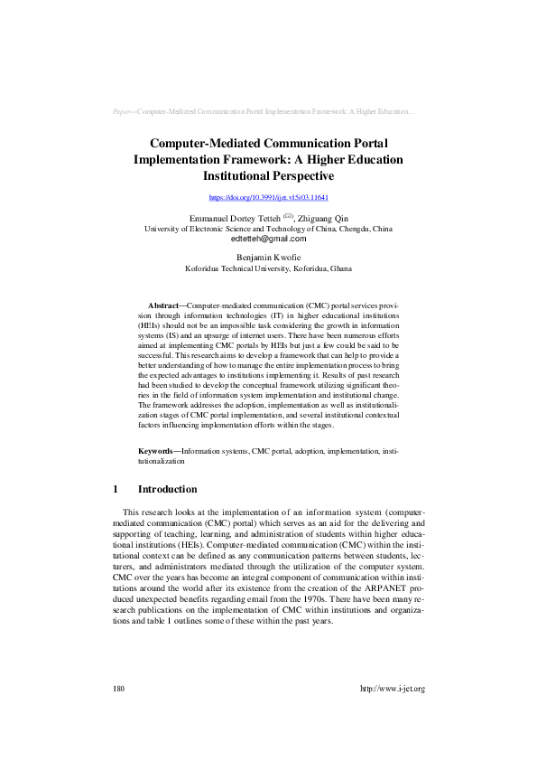 (PDF) Computer-Mediated Communication Portal Implementation Framework: A Higher Education ...