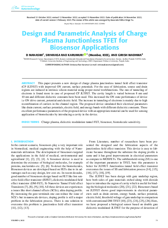 (PDF) Design and Parametric Analysis of Charge Plasma Junctionless TFET ...
