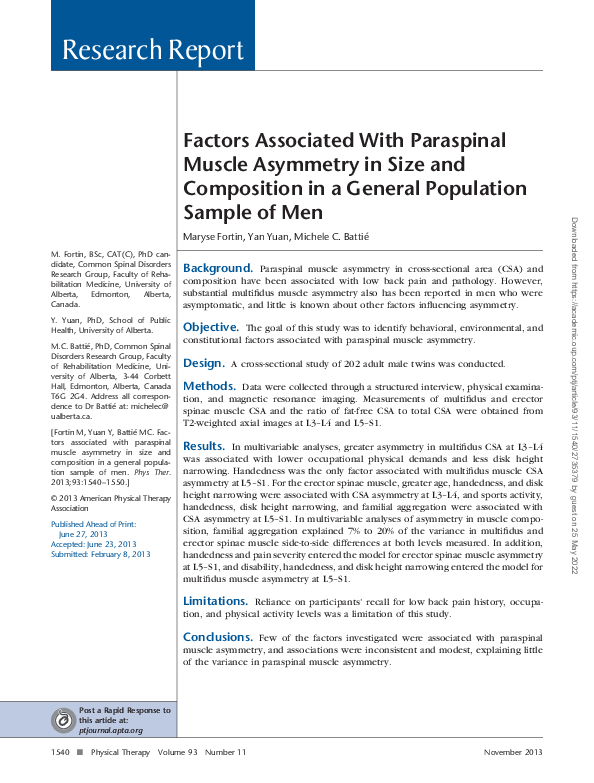 (PDF) Factors Associated With Paraspinal Muscle Asymmetry in Size and ...