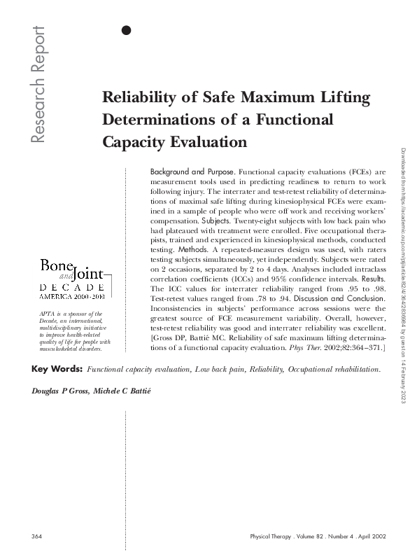 (PDF) Reliability of Safe Maximum Lifting Determinations of a ...