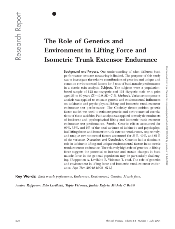 (PDF) The Role of Genetics and Environment in Lifting Force and ...