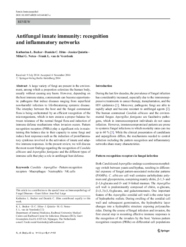 (PDF) Antifungal Immunity: Recognition and Response