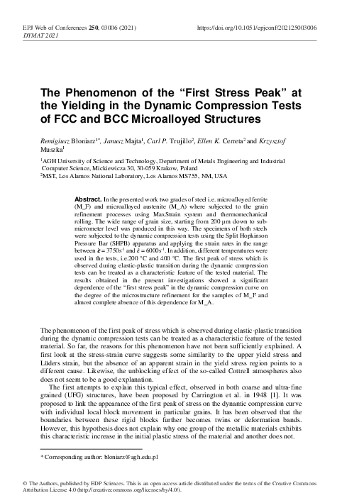 (PDF) The Phenomenon of the “First Stress Peak” at the Yielding in the ...