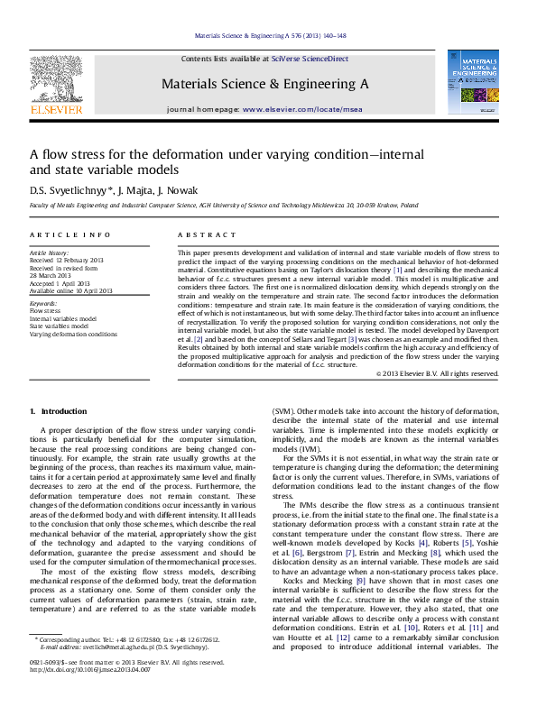 (PDF) A flow stress for the deformation under varying condition ...