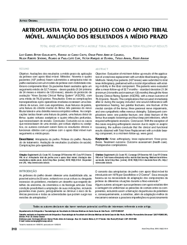 (PDF) Artroplastia total do joelho com o apoio tibial móvel: avaliação ...