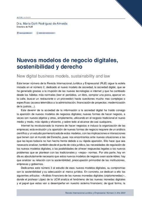 (PDF) Nuevos modelos de negocio digitales, derecho y sostenibilidad