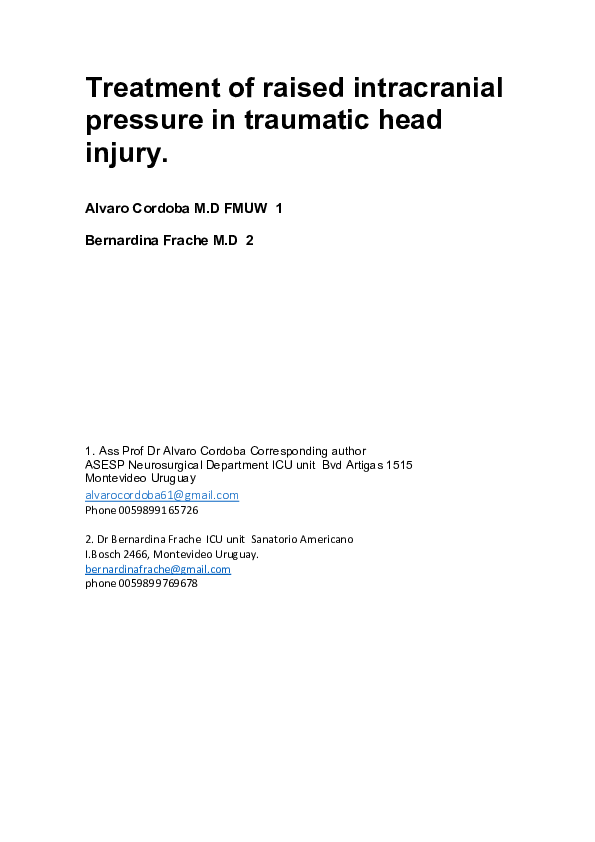 (PDF) Treatment of raised intracranial pressure in traumatic head injury